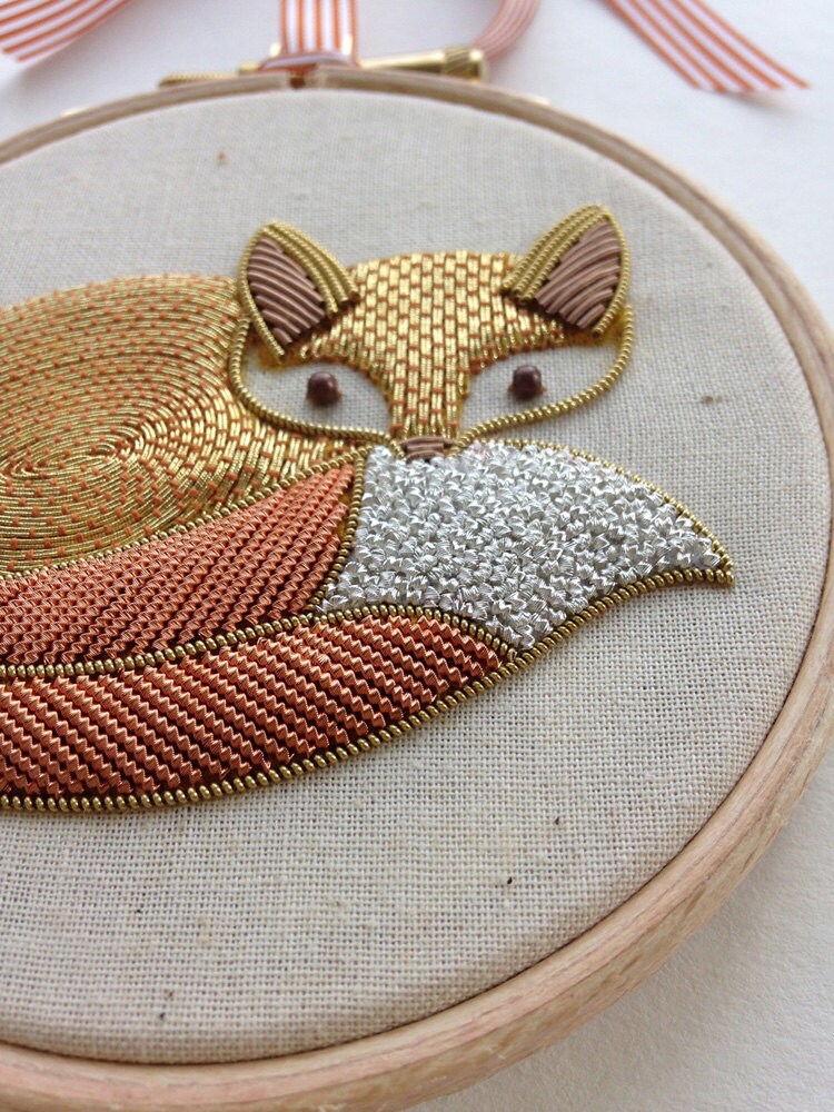 Metalwork Embroidery Fox Kit - Etsy UK
