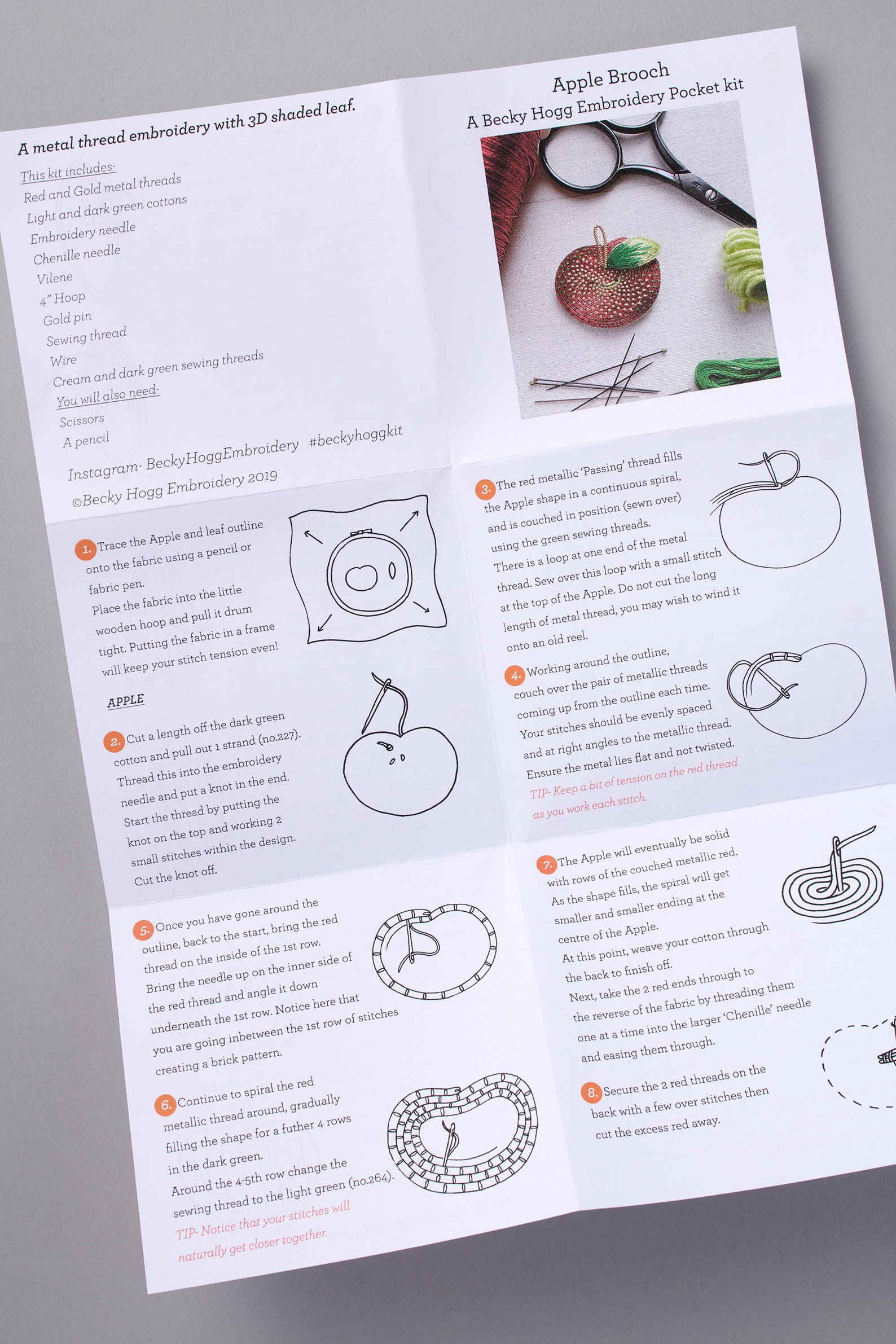 Metalwork Embroidery Apple Brooch - Etsy