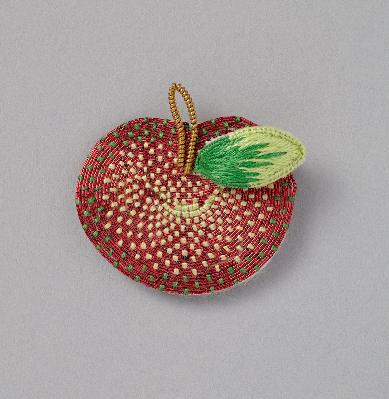 Metalwork Embroidery Apple Brooch - Etsy