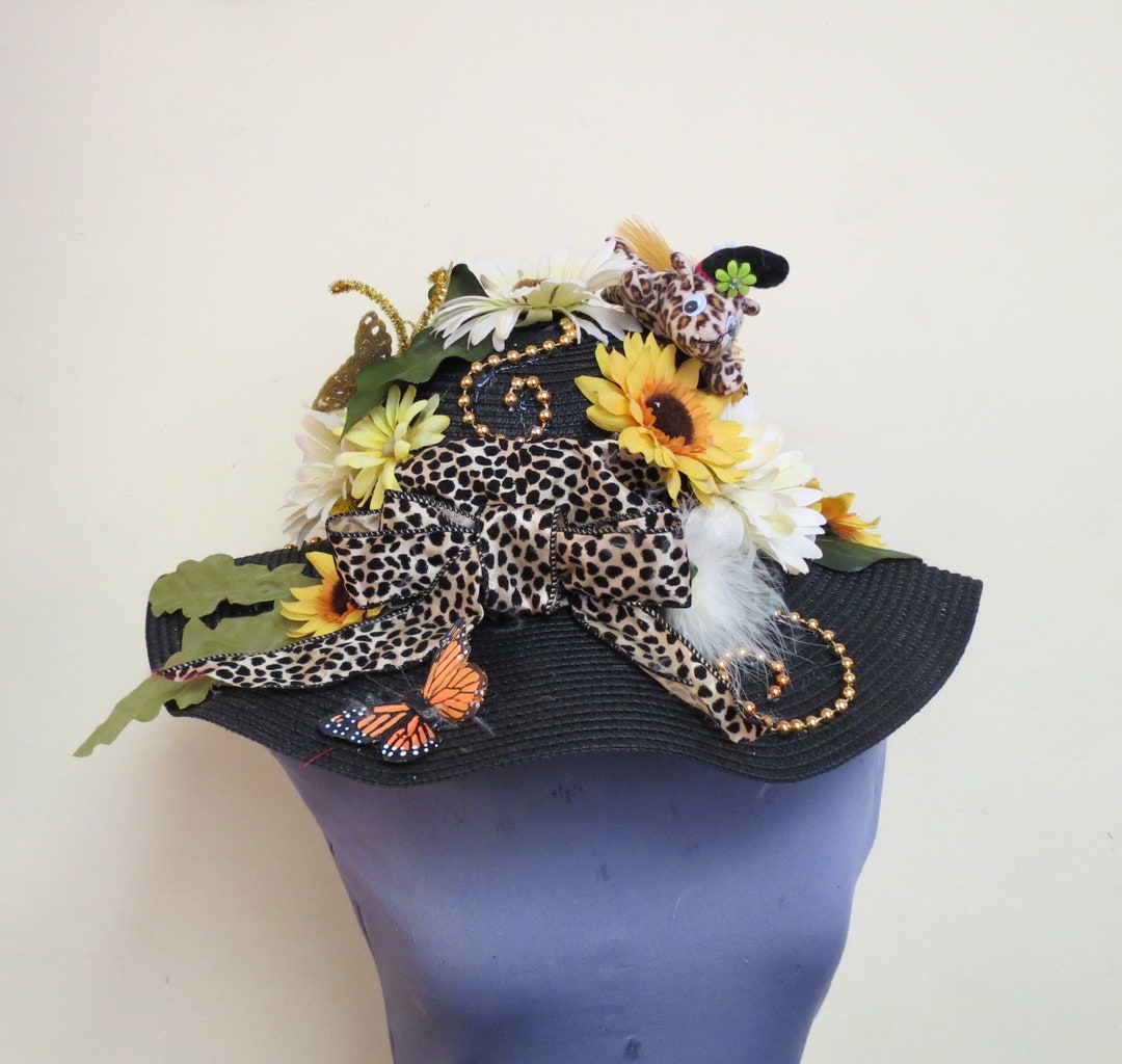Leopard Black Straw Hat, Fun and Festive, Kentucky Derby, Tea Party ...