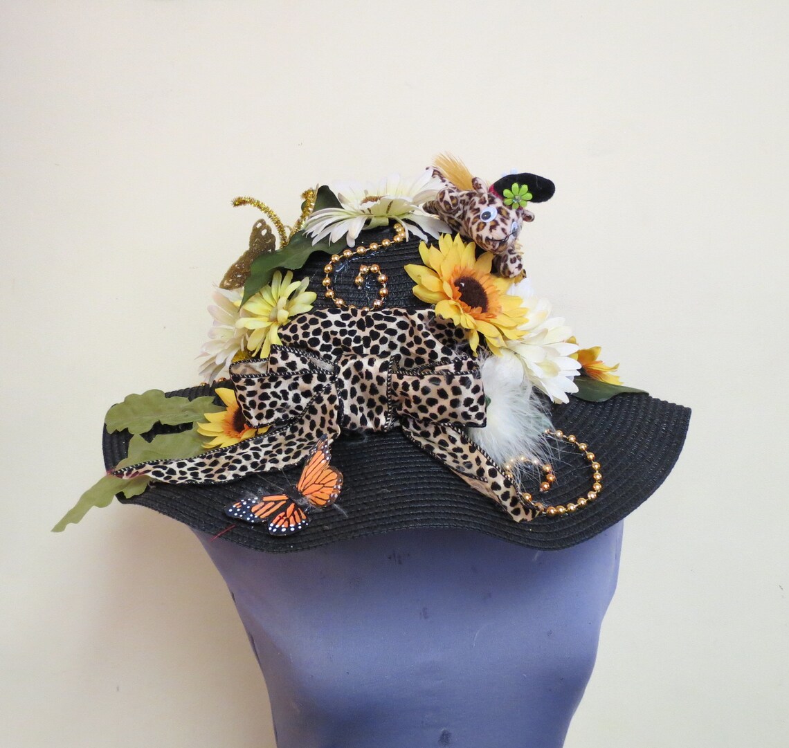 Leopard Black Straw Hat Fun and Festive Kentucky Derby Tea - Etsy