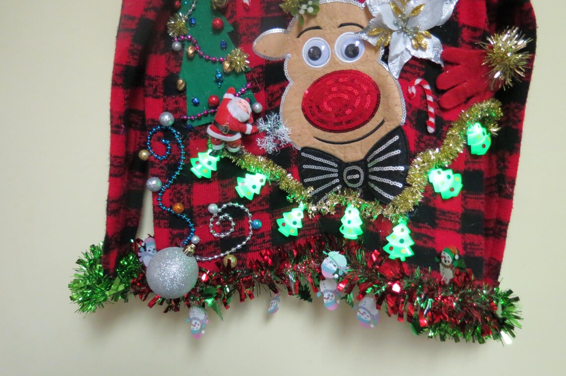 Festive Reindeer Tacky Ugly Christmas Sweater Funny Sweater, Womens 12/ ...