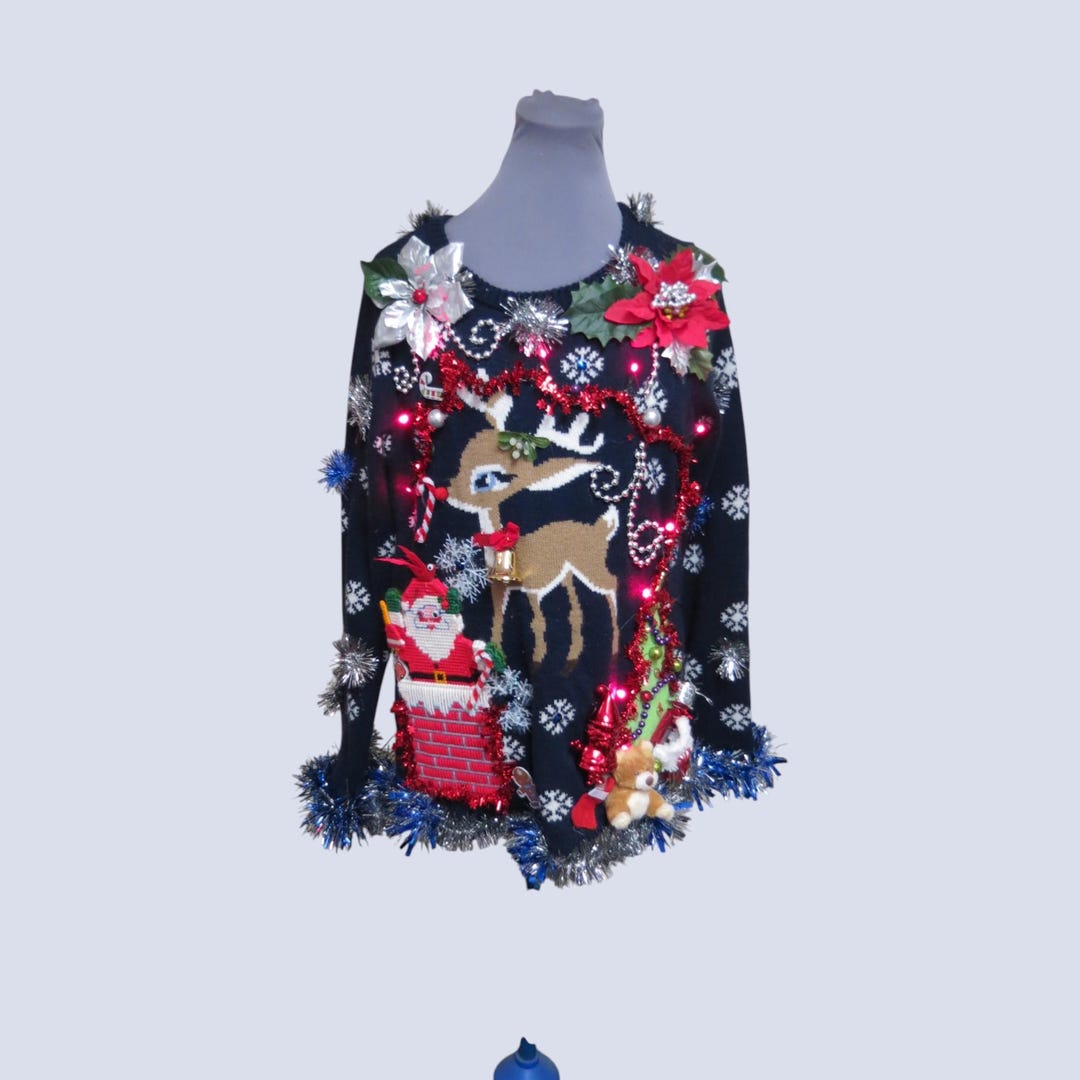 Festive Reindeer Tacky Ugly Christmas Sweater Funny Sweater, Womens ...