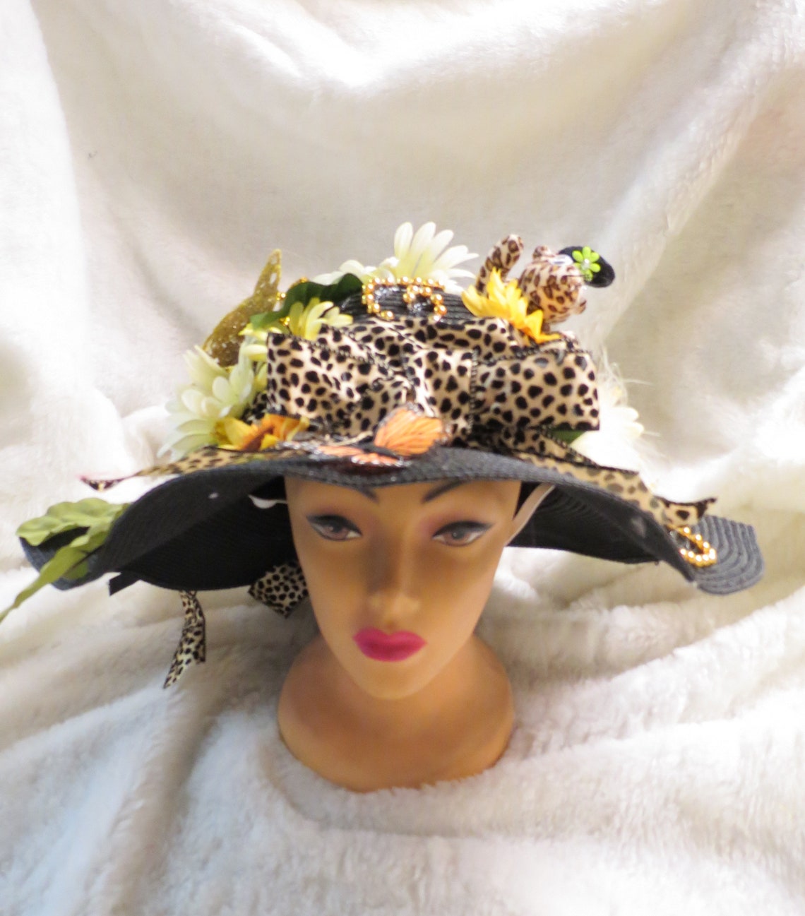 Leopard Black Straw Hat Fun and Festive Kentucky Derby Tea - Etsy