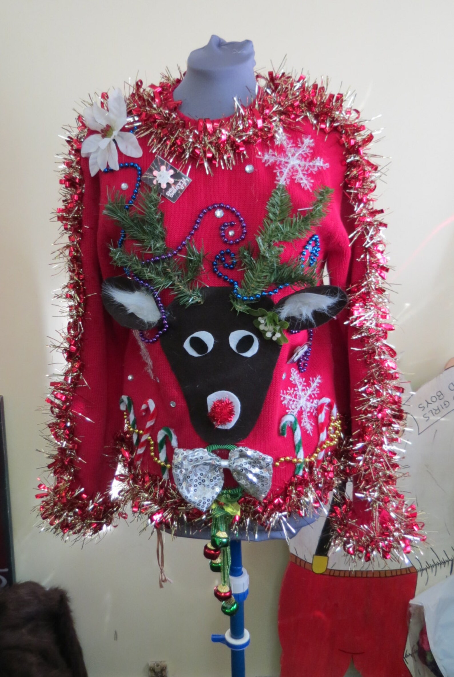 Handmade Custom 3-D Reindeer Tacky Ugly Christmas Sweater With Wild ...