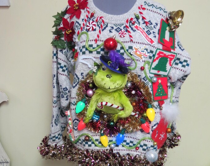 Hysterical Double Sided Tacky Ugly Christmas Sweater, Festive Fun, Mens ...