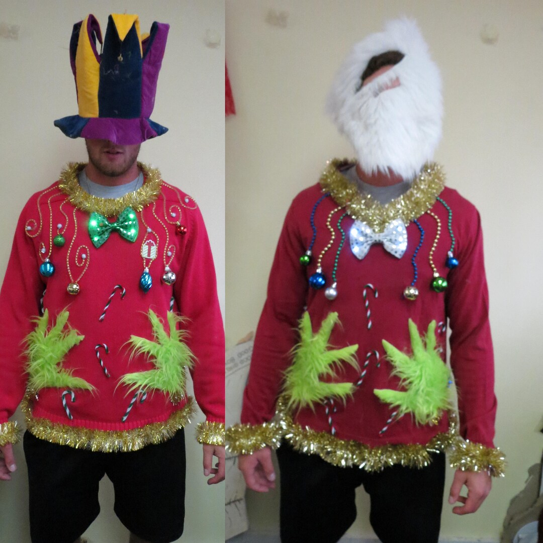 Custom Made Fuzzy Furry Hands Tacky Ugly Christmas Sweater Garland Trim ...