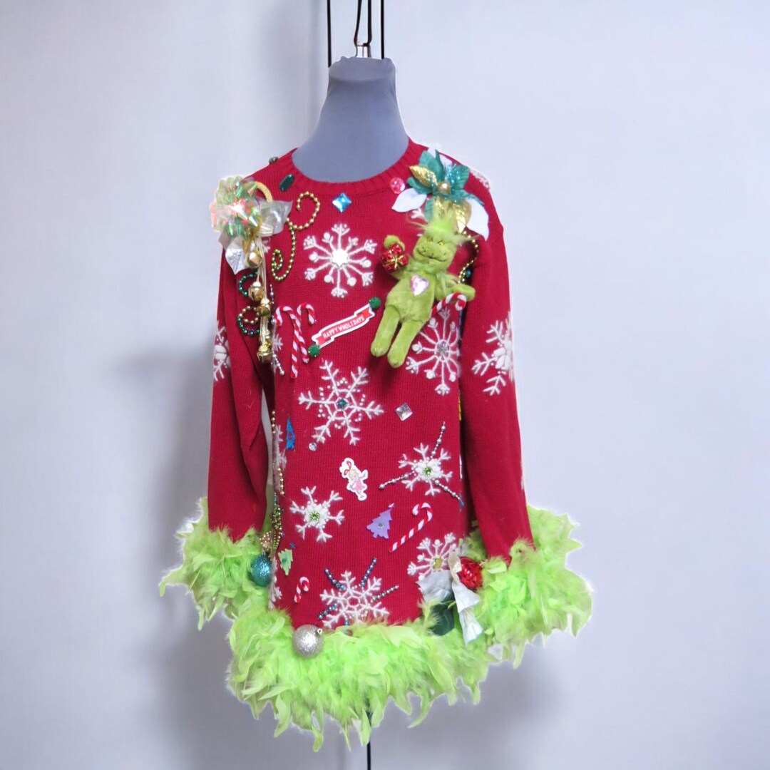 Wooza! Red Glam Sequined Tacky Ugly Christmas Sweater, Sz Medium ...