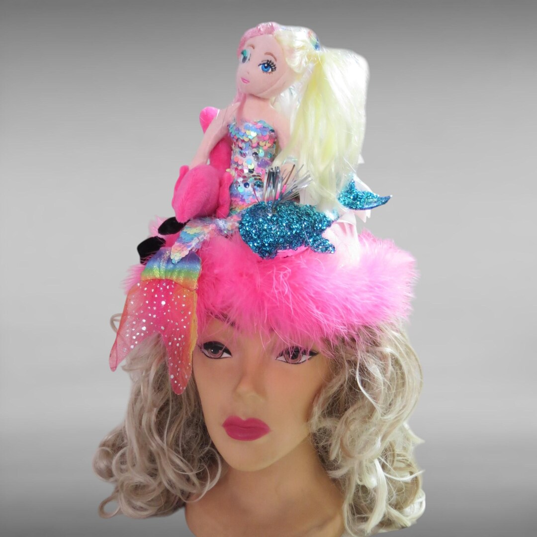 Fun Mermaid, Pink Flamingo and Whale Tropical Hat, Pink Boa, Derby Hat ...