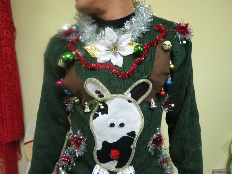 Homemade Funny 3-D Hysterical Cow Spotted Reindeer Tacky Ugly Christmas ...
