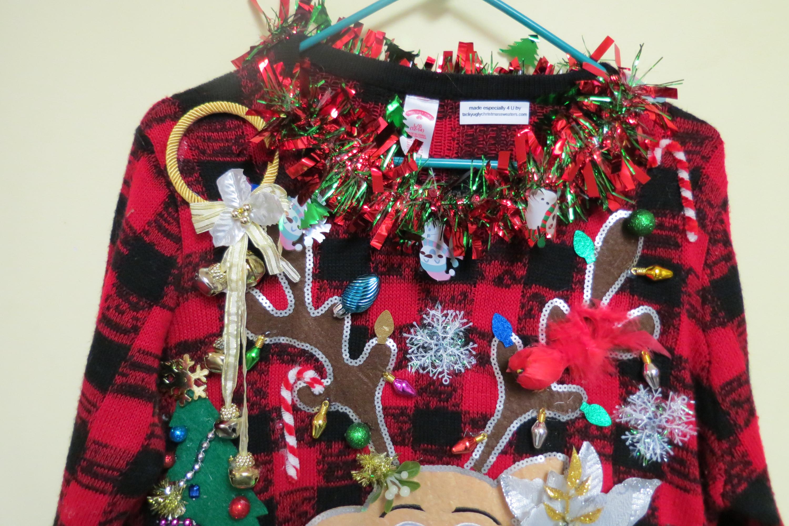 Festive Reindeer Tacky Ugly Christmas Sweater Funny Sweater, Womens 12/ ...