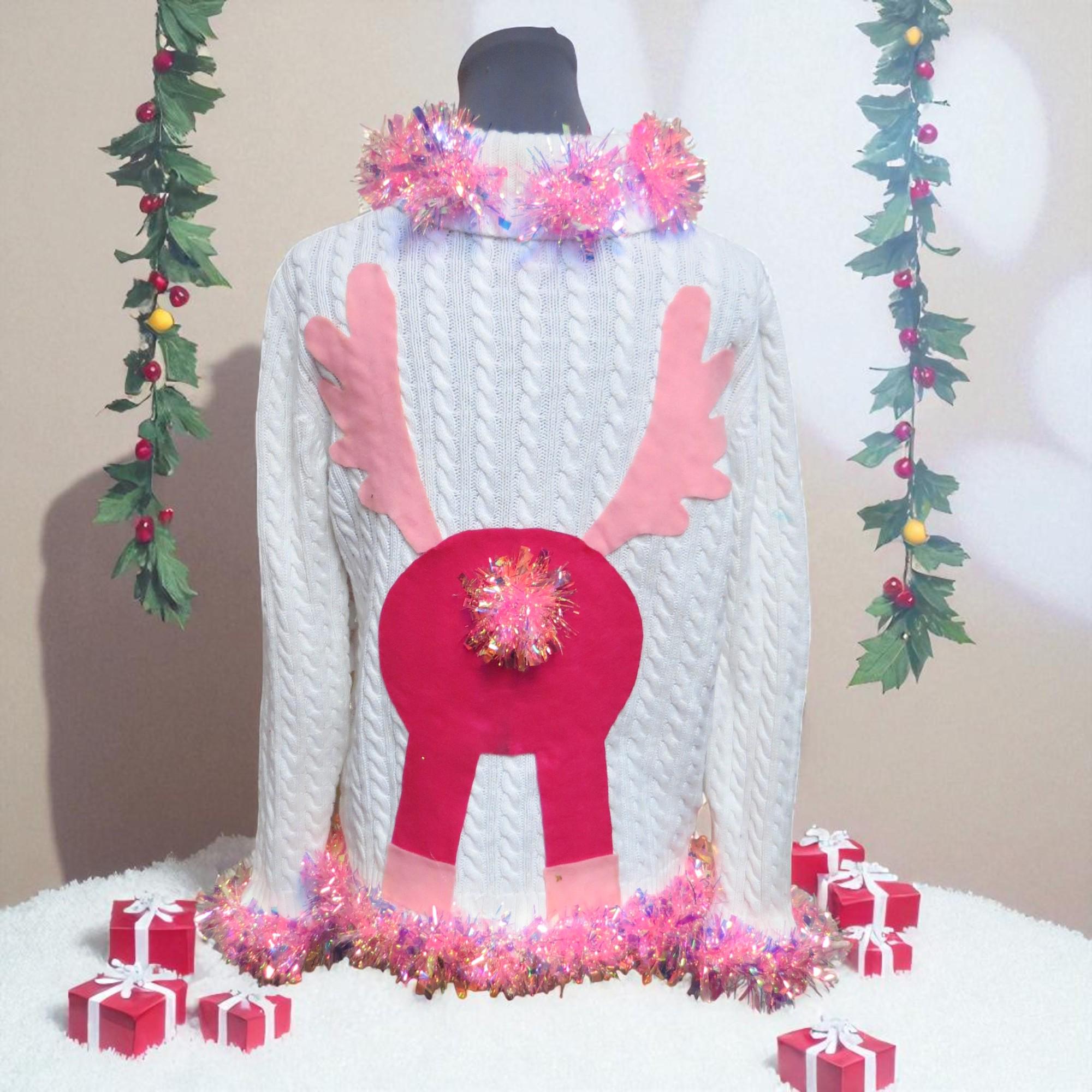 Homemade Funny 3-D Hysterical HOT PINK Reindeer Tacky Ugly Christmas ...