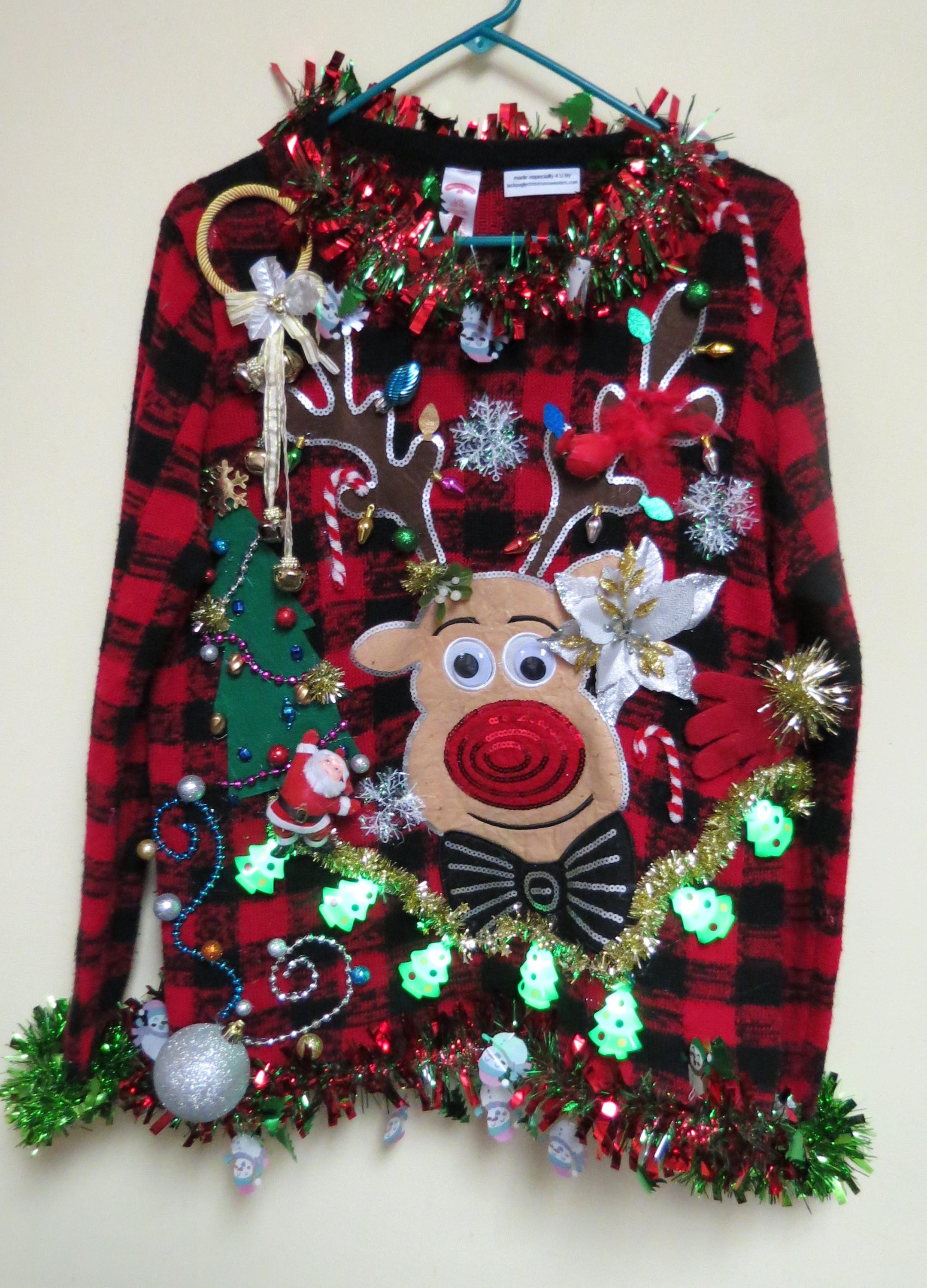 Festive Reindeer Tacky Ugly Christmas Sweater Funny Sweater, Womens 12/ ...