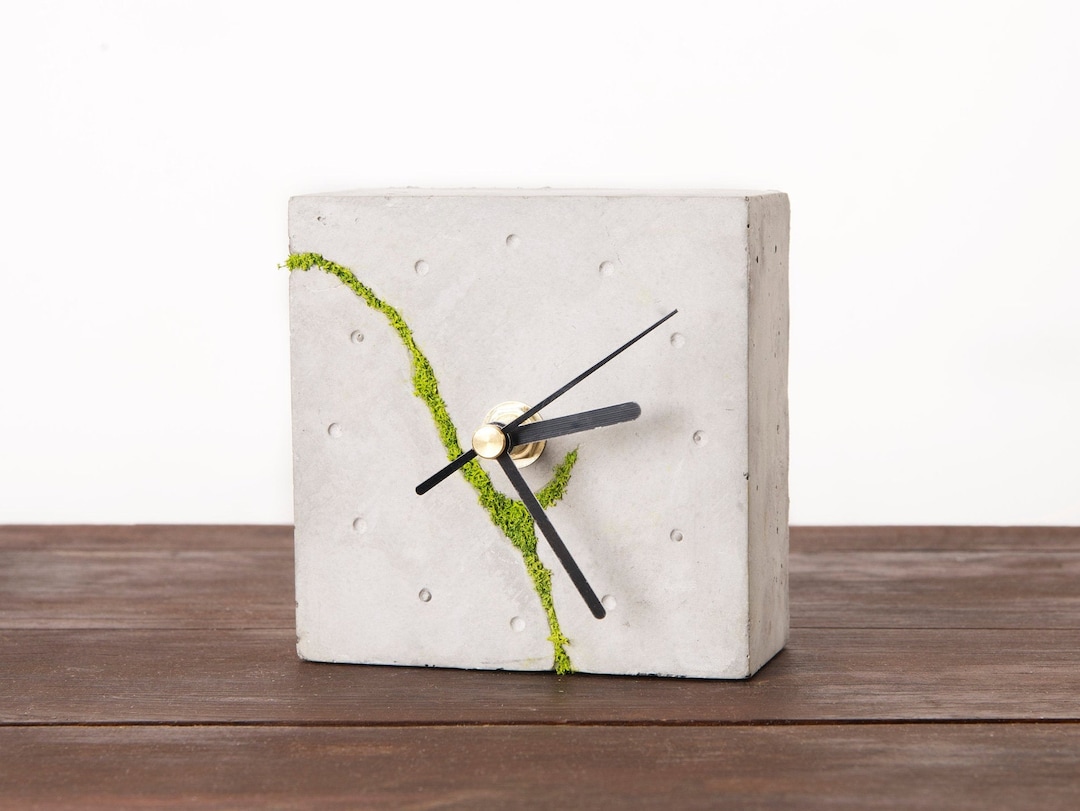Minimalist, Concrete Desk Clock With Scandinavian Moss, Modern Concrete ...