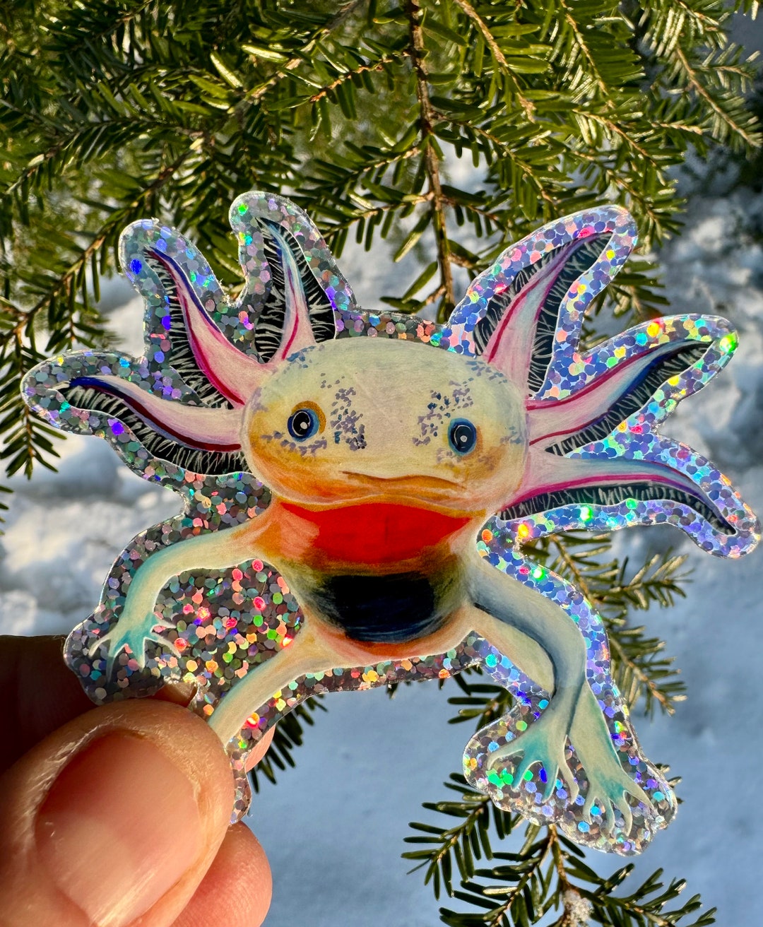 3x3 Vinyl Waterproof Glitter Axolotl Die Cut Sticker, Cute Sticker ...