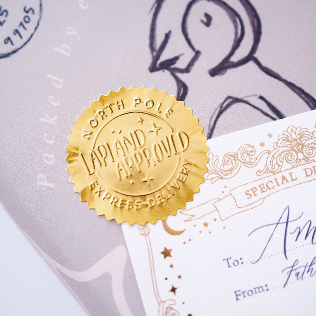 Hand-embossed Gold Christmas Seals: Lapland Approved Stickers - Etsy