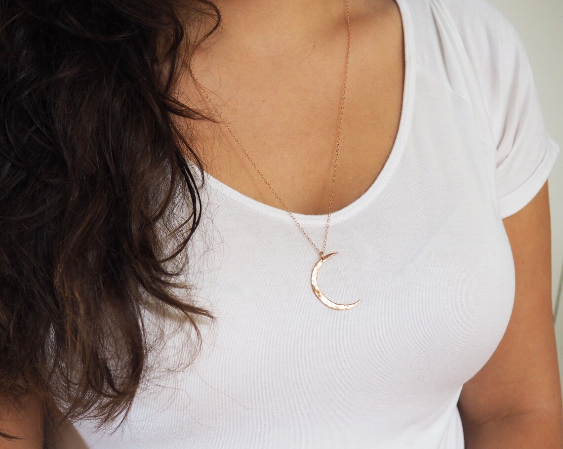 Rose Gold CRESCENT MOON Necklace Hammered Moon Necklace | Etsy