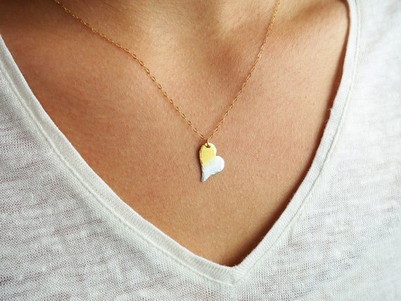 Unique HEART Necklace Silver and Gold Heart Necklace Mixed | Etsy