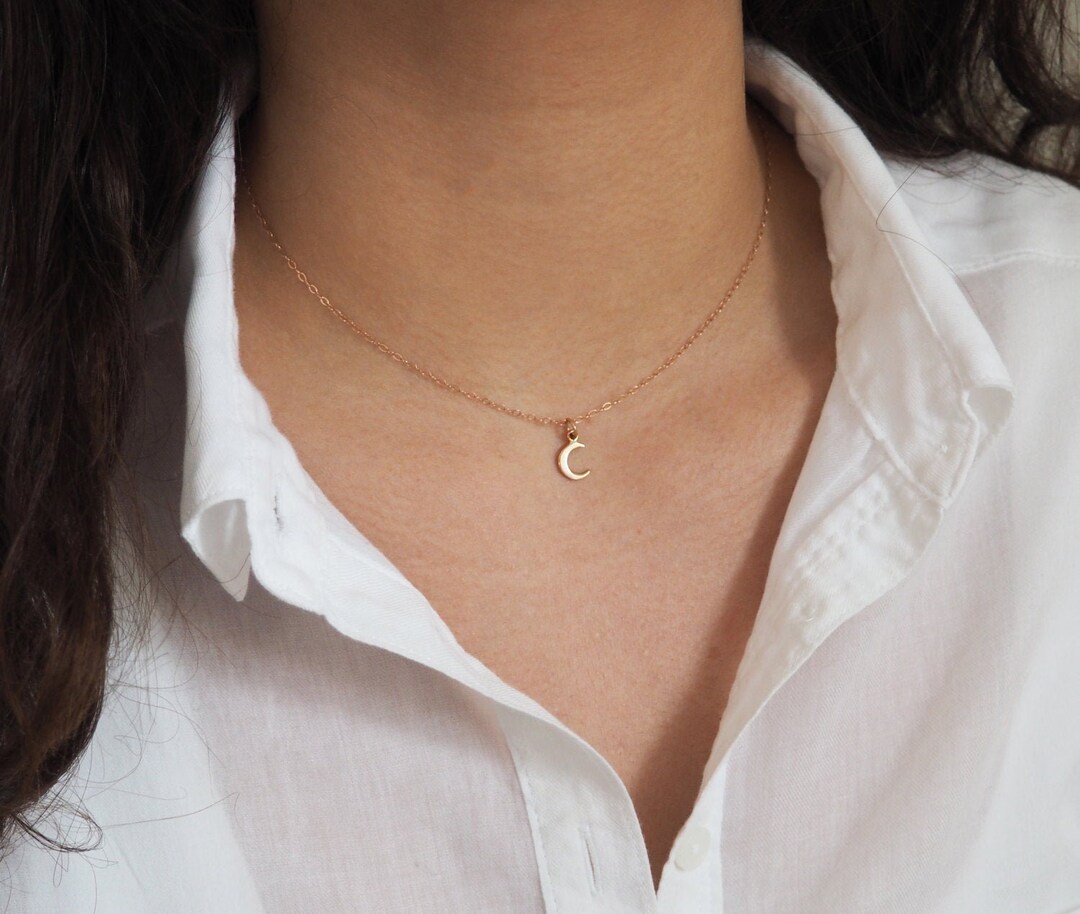 Tiny CRESCENT MOON Necklace Available in Sterling Silver, Gold and Rose ...