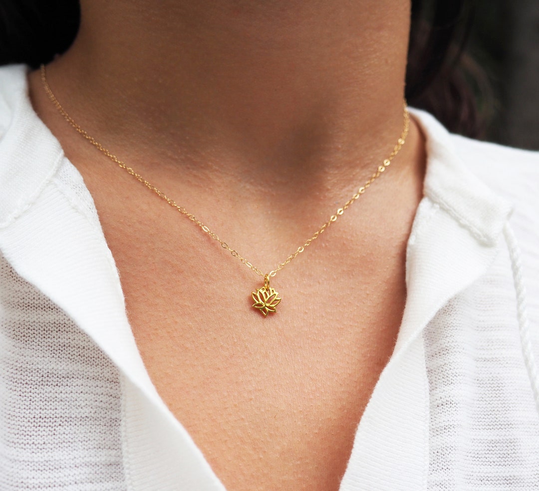 LOTUS Necklace in Sterling Silver, Gold or Rose Gold • Dainty Lotus ...