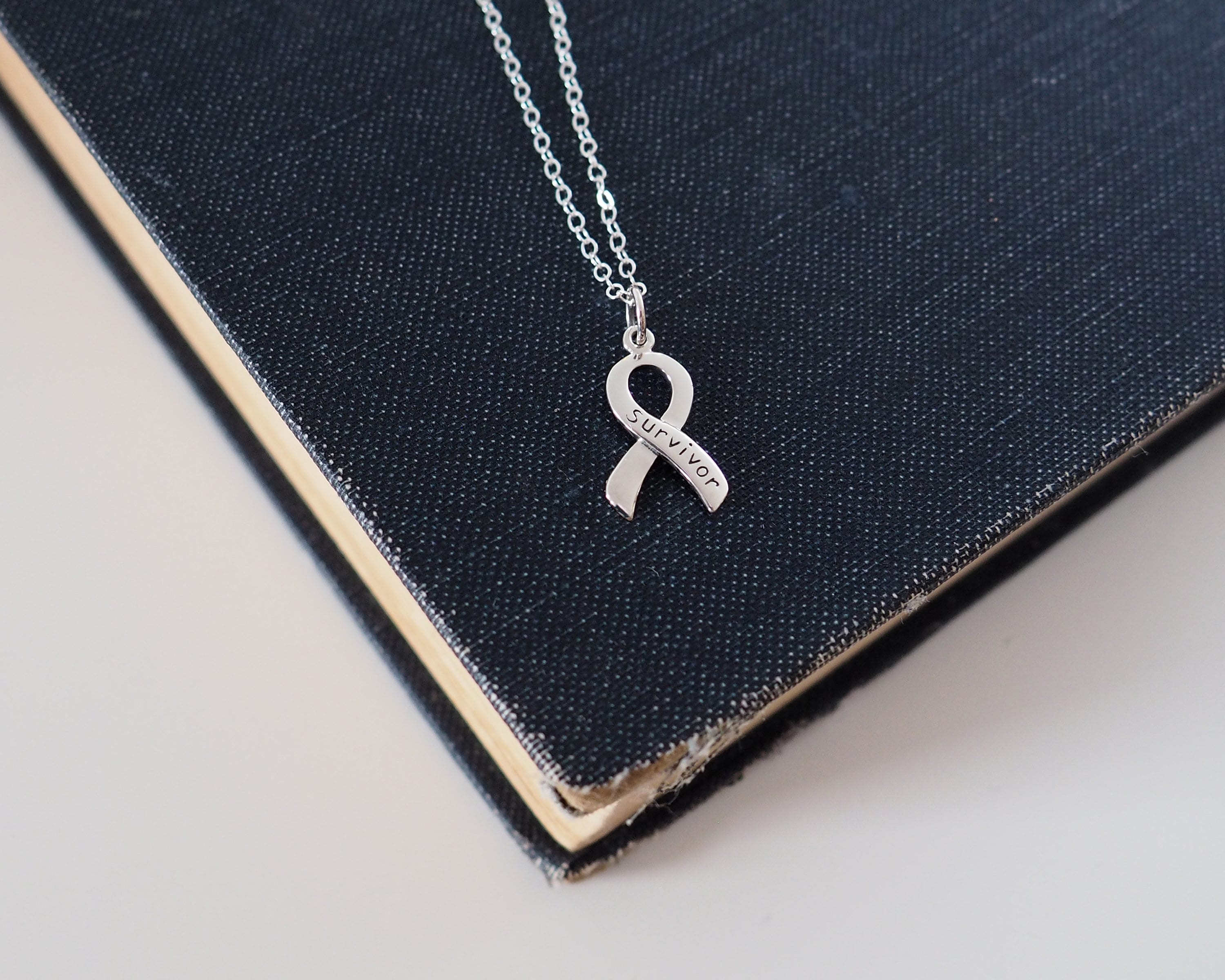Sterling Silver SURVIVOR RIBBON Necklace Breast Cancer | Etsy