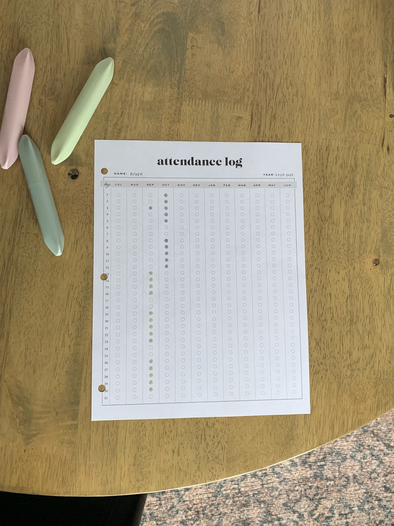 Homeschool Attendance Log Printable, Attendance Chart PDF, Homeschool ...