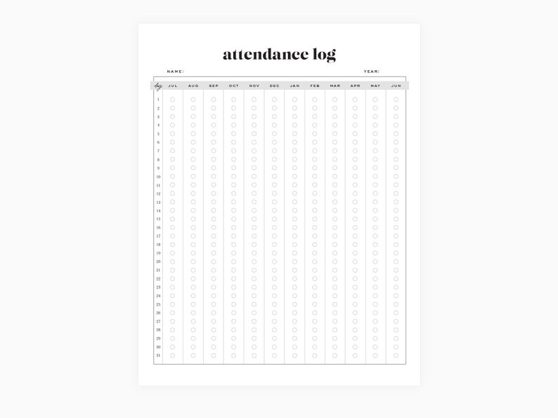 Homeschool Attendance Log Printable, Attendance Chart PDF, Homeschool ...