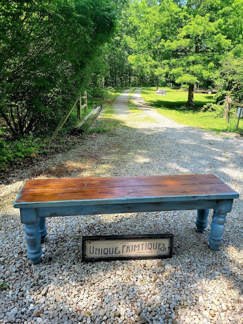 French Country Chic Rustic WOOD BENCH W/ Turned Legs Reclaimed Salvaged ...