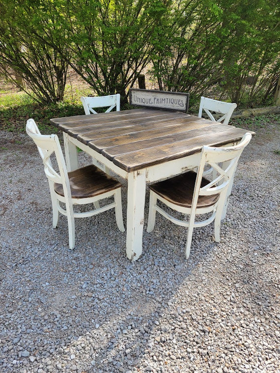 SQUARE FARMHOUSE TABLE Kitchen Dining Farm House Reclaimed Wood Dark Walnut Country White Kitchen Custom Sizes Colors Unique Etsy