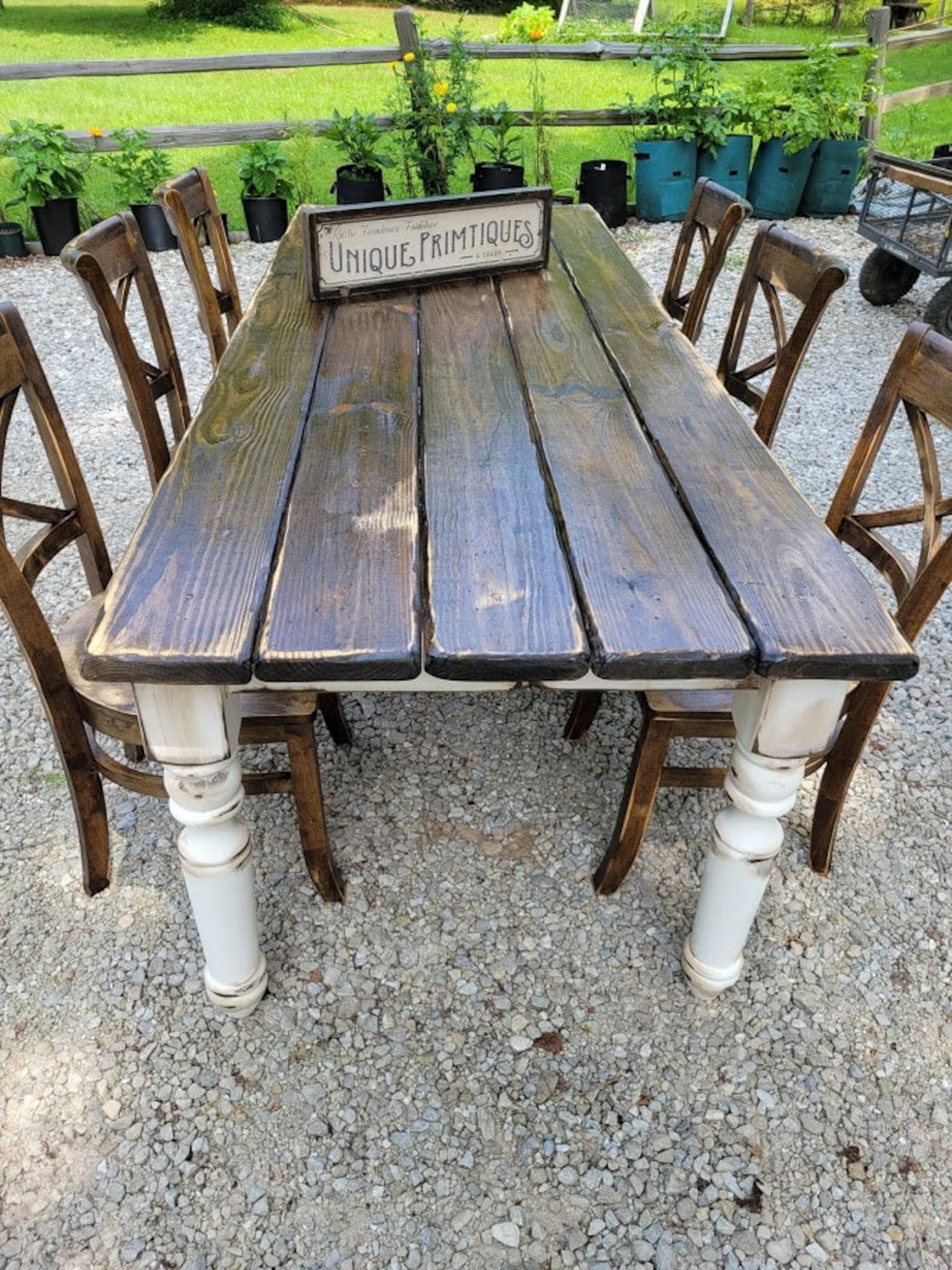 French Country Rustic Farmhouse TABLE 7-piece Set 8-foot Table 6-chairs ...