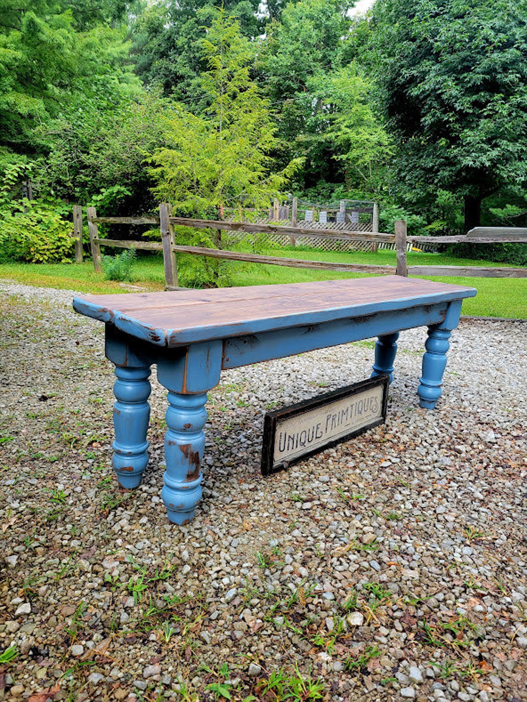 French Country Chic Rustic WOOD BENCH W/ Turned Legs Reclaimed Salvaged ...