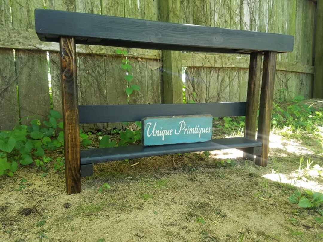 Small RUSTIC TABLE Black Dark Walnut Skinny 6-1/4x36x21h Wood SOFA Hall ...