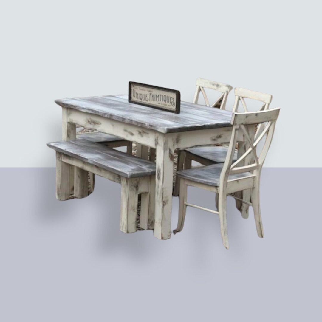 Rustic FARMHOUSE TABLE 6-piece SET Wood Farm House Kitchen Dining ...