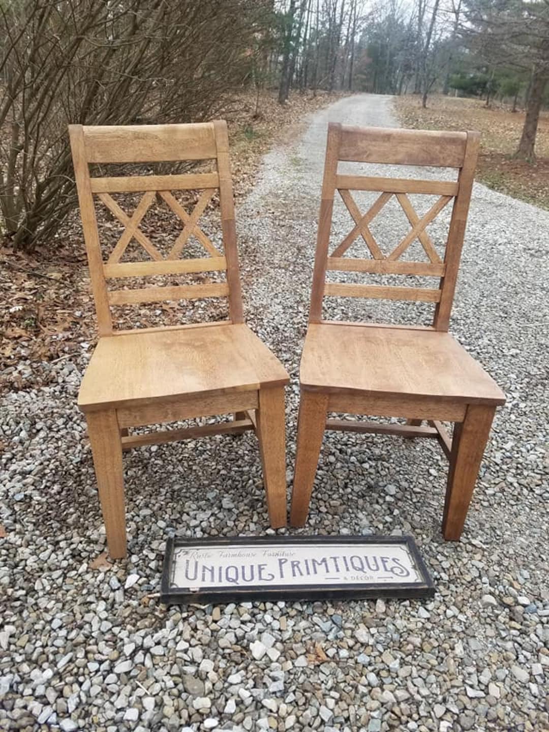 Rustic Wood Malaysian Oak CHAIRS X2 Solid Wood X-back Style Kitchen ...