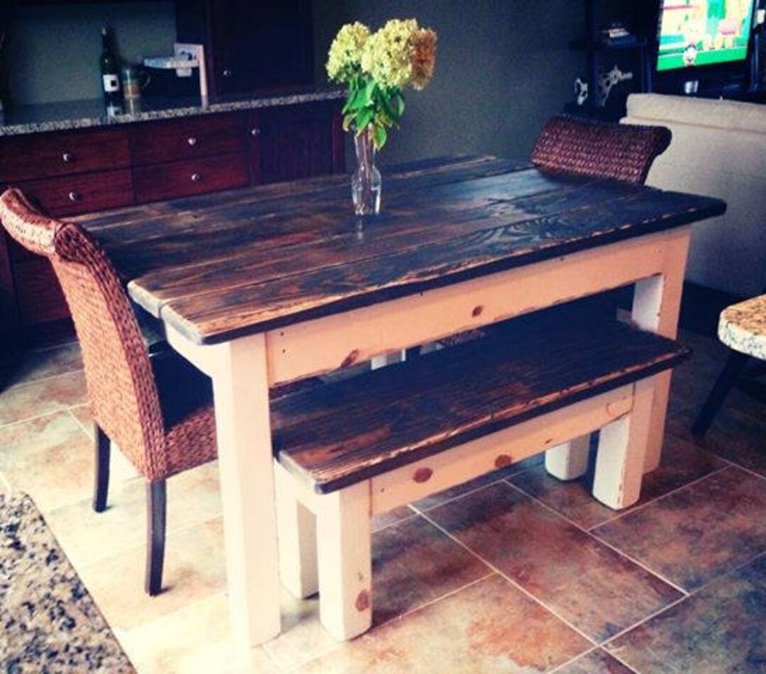 Primitive Distressed Dark Walnut Stained Antique Country White ...