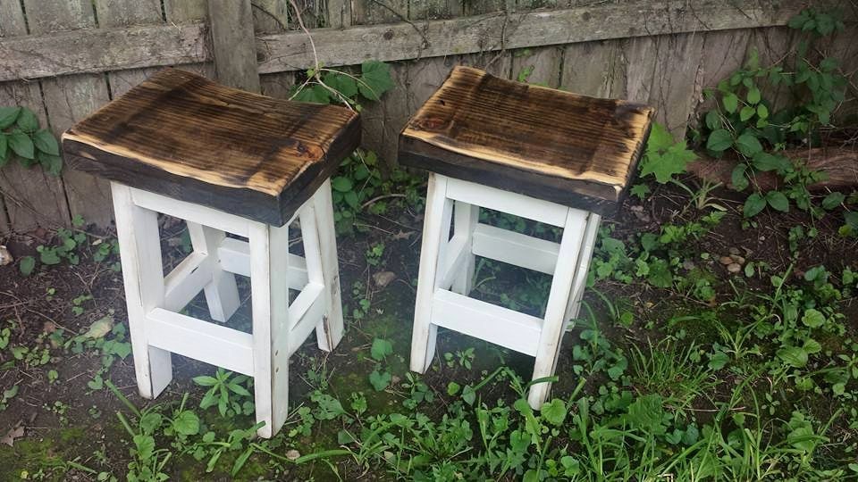 RUSTIC FARMHOUSE BAR Stools Dark Walnut White Primitive Bench | Etsy