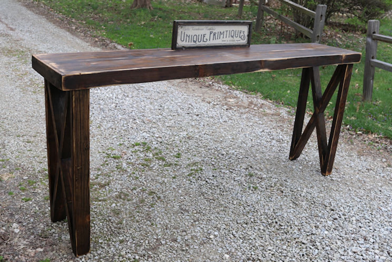 RUSTIC BAR TABLE Sofa Console X-end Large Long Tall Entryway Display ...