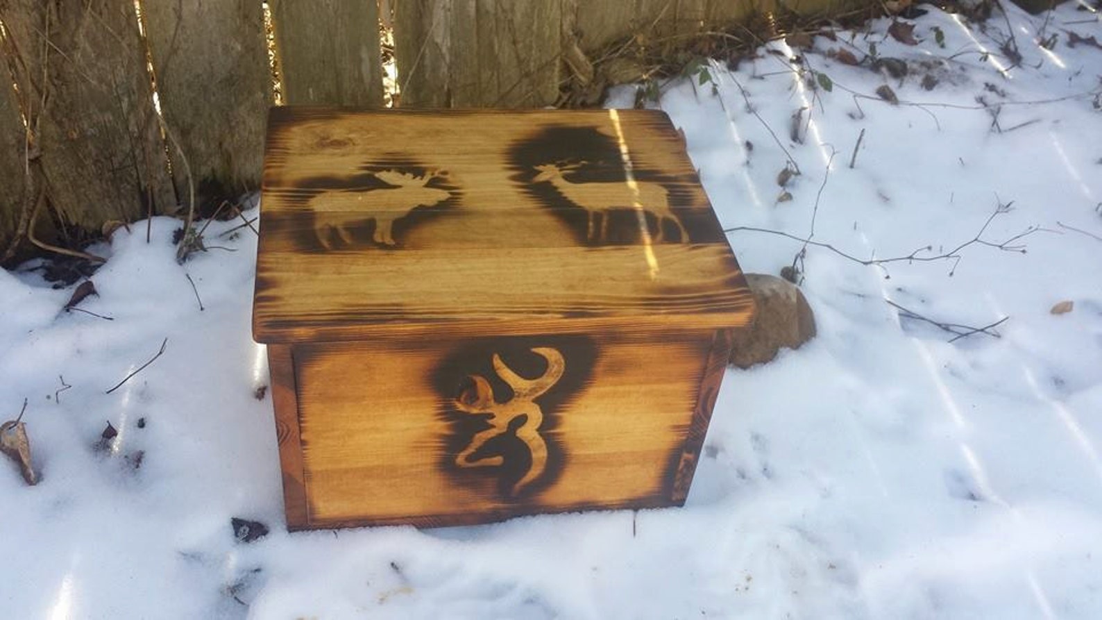 WOOD ART Fire Burned Wooden Storage Box Cabin Hunting Hunter - Etsy