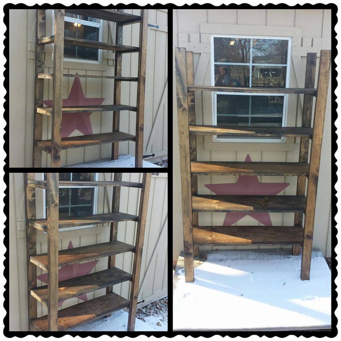 RUSTIC BOOKCASE TALL Dark Walnut Wood Ladder End Bookshelf Bookcase ...