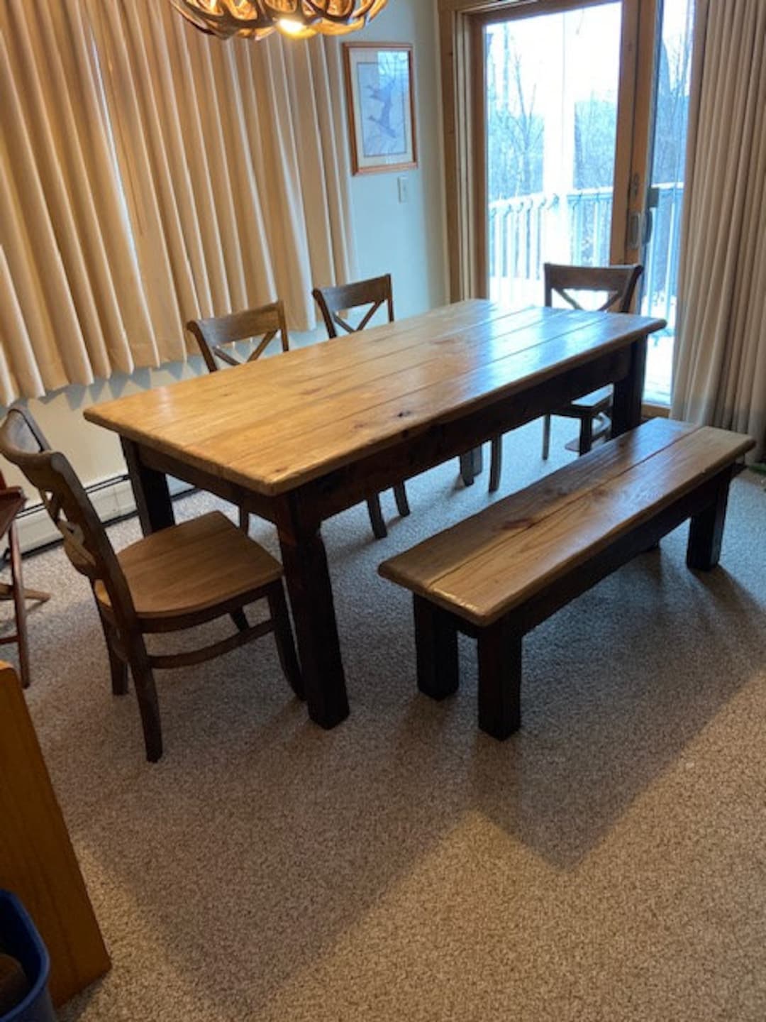 Rustic FARMHOUSE TABLE 6-piece SET Wood Farm House Kitchen Dining ...