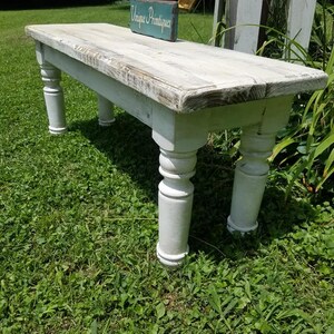 French Country Chic Rustic WOOD BENCH W/ Turned Legs Reclaimed Salvaged ...