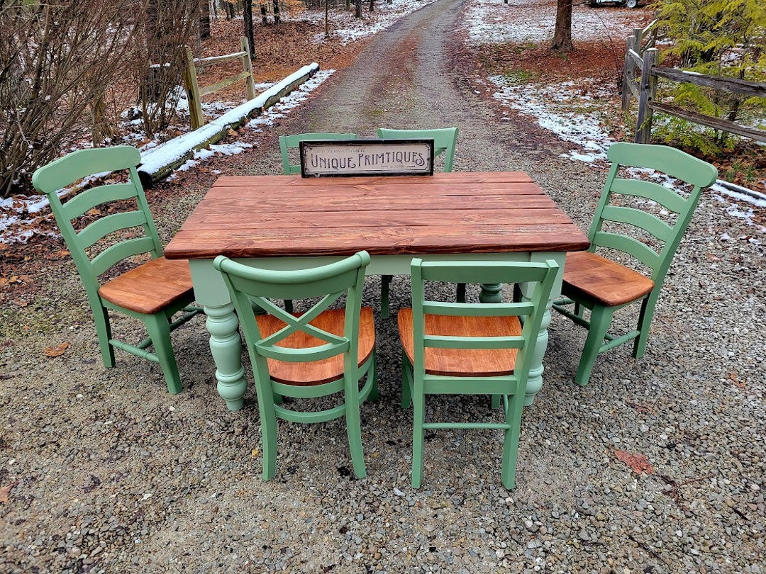 Rustic French Country FARMHOUSE TABLE 7-piece SET Wood Farm House ...