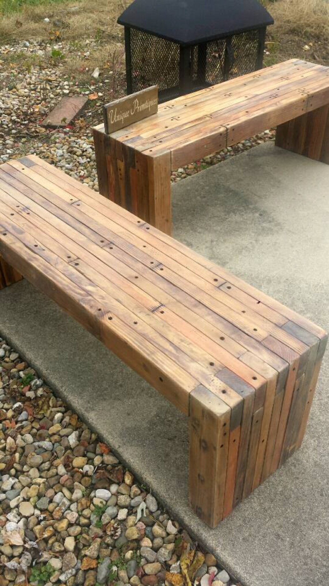 TWO Reclaimed PALLET WOOD Rustic Benches by Unique Primtiques | Etsy