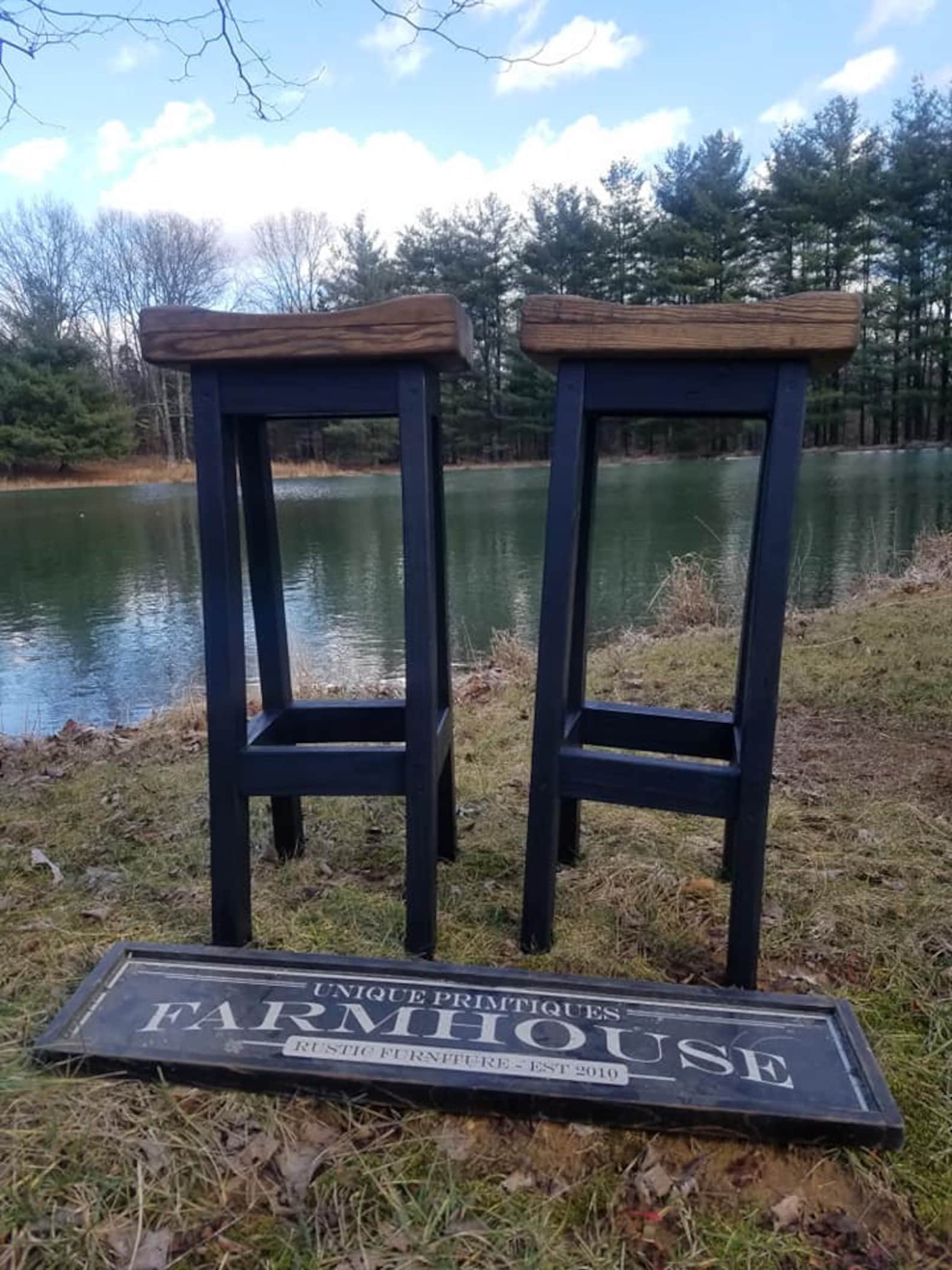 FARMHOUSE BAR STOOLS Lot of Two Rustic Farm House Kitchen Tall | Etsy