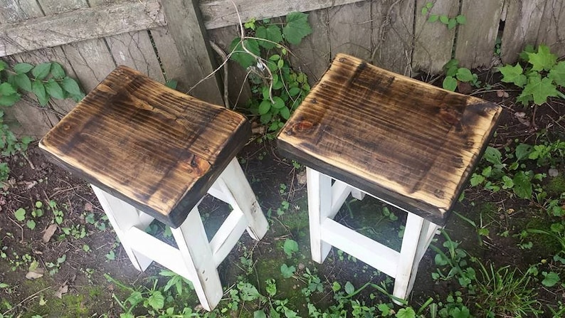 RUSTIC FARMHOUSE BAR Stools Dark Walnut White Primitive Bench - Etsy
