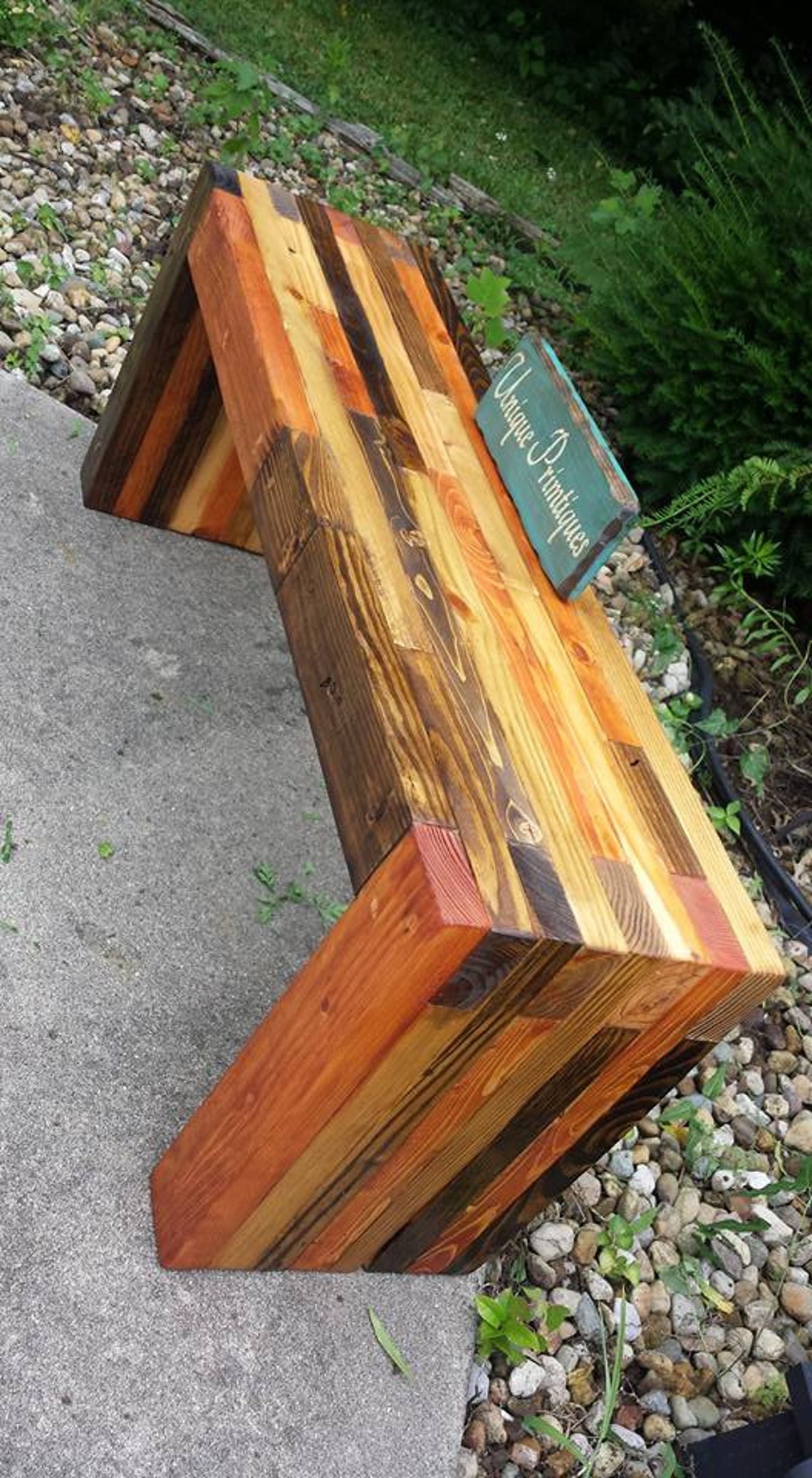 Reclaimed PALLET WOOD Rustic Bench by Unique Primtiques Salvaged Pine ...
