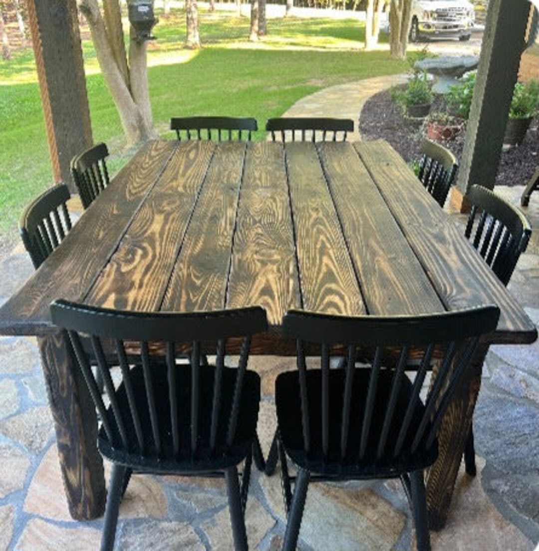 FARMHOUSE TABLE Fire Burned TORCHED Art Scorched Wood Kitchen Indoor ...