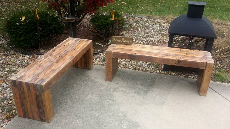 TWO Reclaimed PALLET WOOD Rustic Benches by Unique Primtiques Salvaged ...