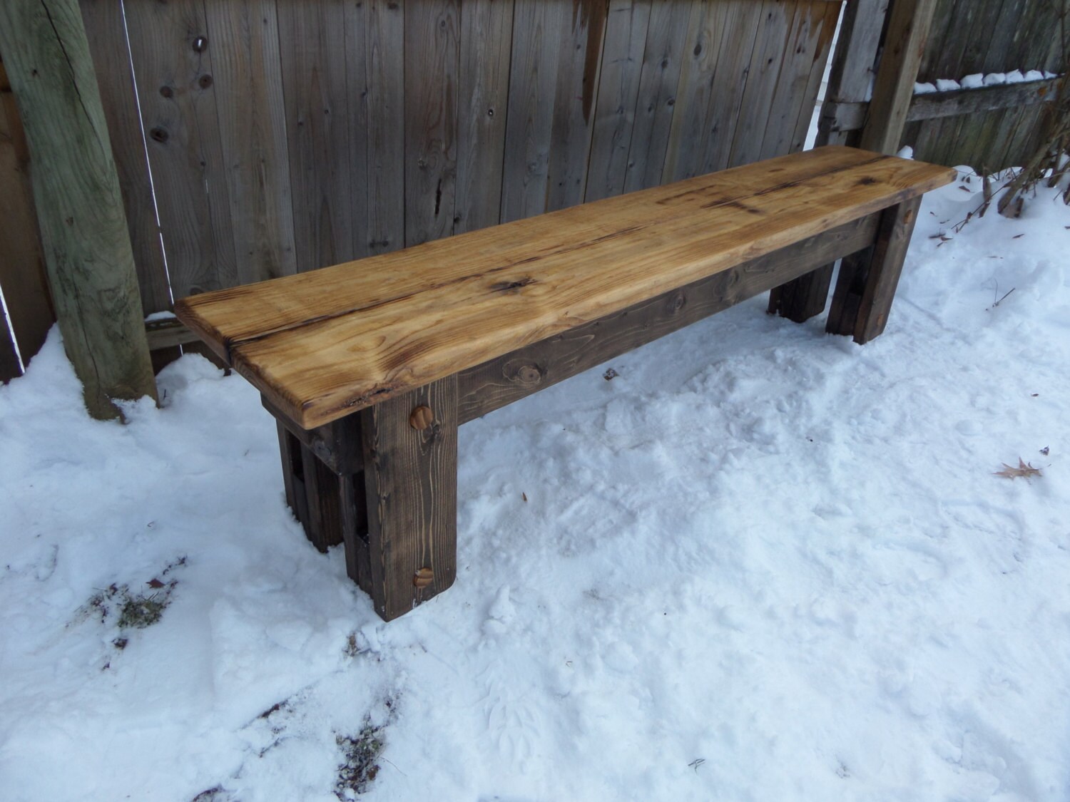 RUSTIC FARMHOUSE BENCH 14.5x75x18h Dark Walnut & Burnt Golden | Etsy