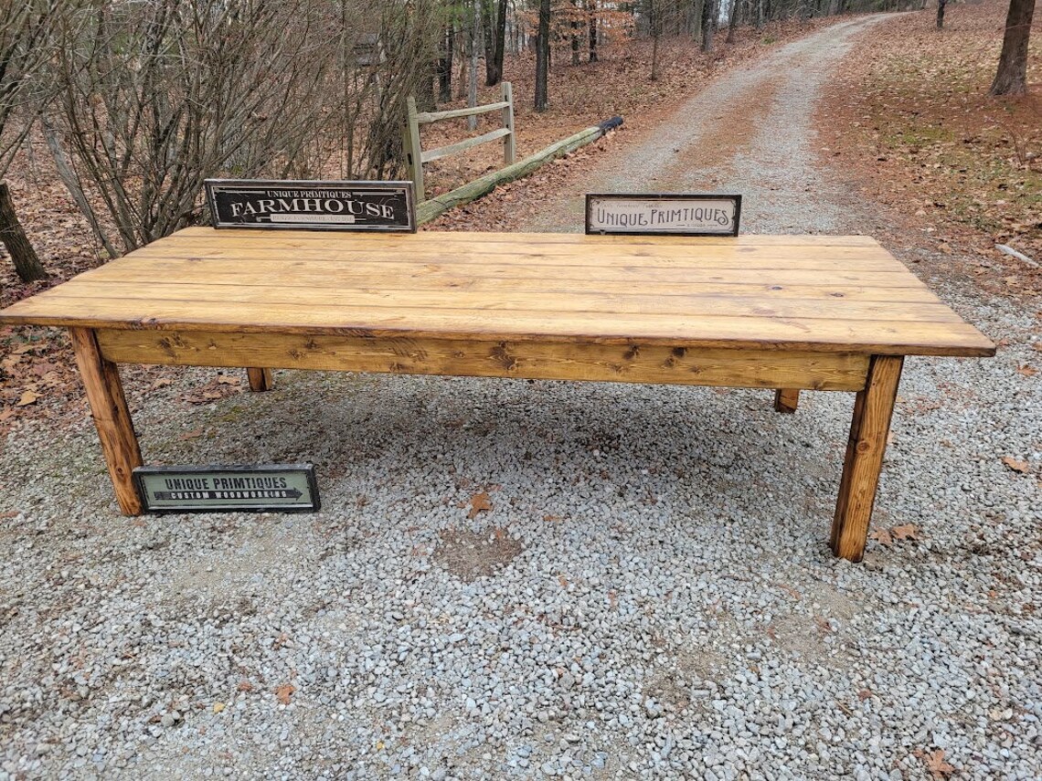 MASSIVE Rustic FARM TABLE Farmhouse Primitive Country Cabin Distressed ...